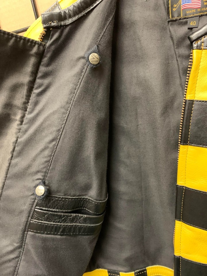 VANSON LEATHER MOTORCYCLE JACKET BLACK/YELLOW CHECKERED SIZE 40 USED | eBay