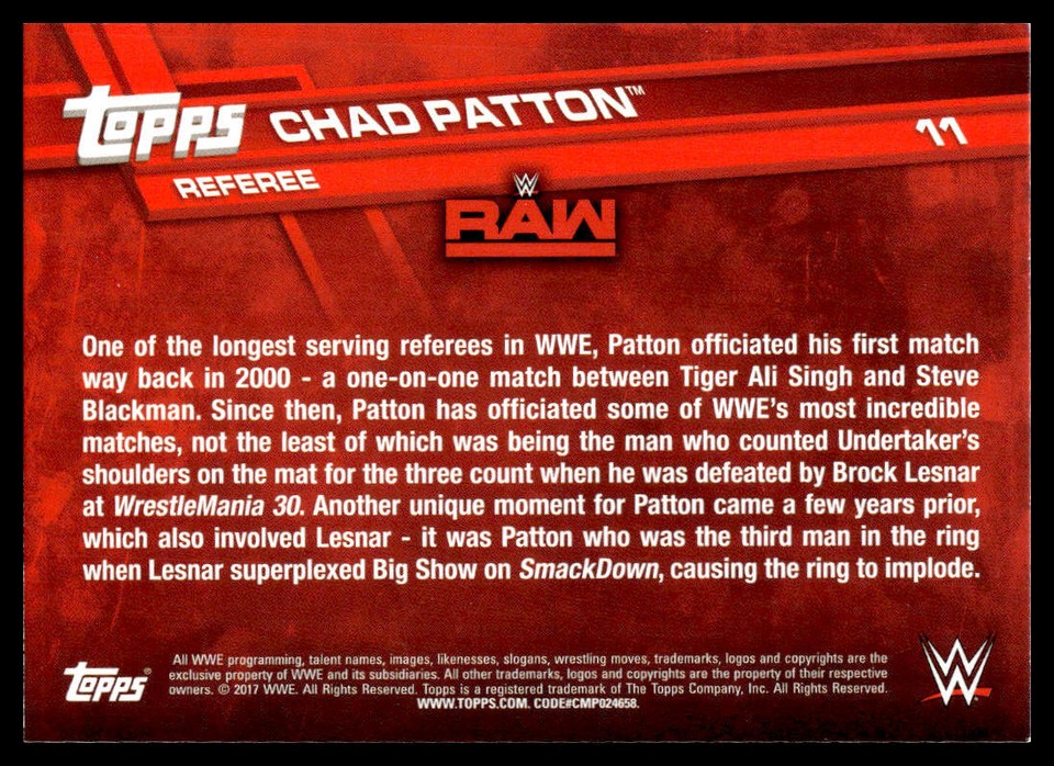 2017 Topps WWE Chad Patton #11 102A | eBay