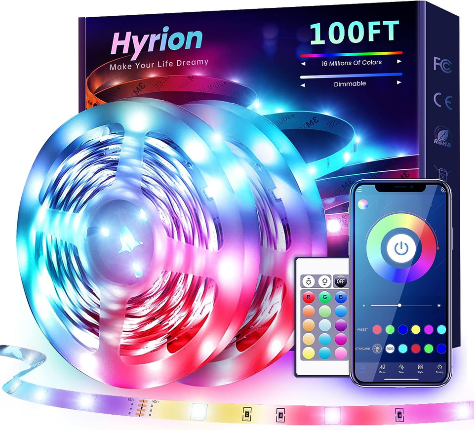 100 Ft LED Strip Lights, Bluetooth Music Sync Color Changing Lights ...