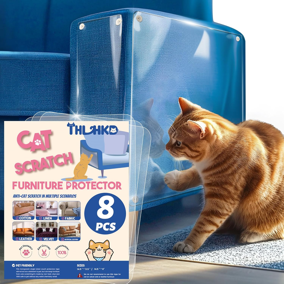 8 Pc Clear Cat Scratch Furniture Protector Tape Couch Corner Anti ...