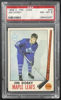 JIM DOREY PSA 8 1969-70 O-PEE-CHEE OPC HOCKEY #45 ROOKIE RC MAPLE LEAFS ...