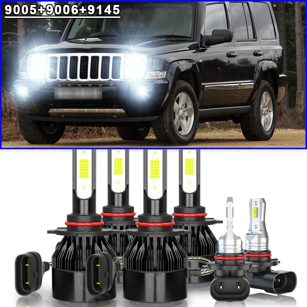 For 2006-2009 2010 Jeep Commander 6X LED Headlights Hi/Lo Fog Lights ...