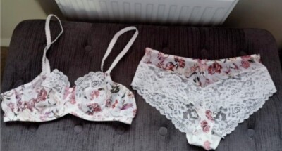 Charnos Violet Ivory Floral Balconette Bra Set, 36B Bra Size 14 Shorts ...