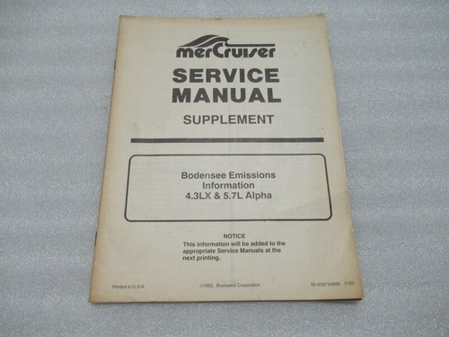 Mercury Supplement Bodensee Emissions Info. 4.3LX & 5.7L Alpha P/N 90 ...