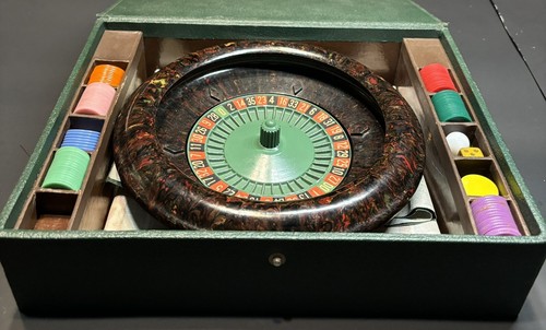 Bakelite Mini Roulette Wheel End of day Color 8" set Case Chips ES Lowe ...