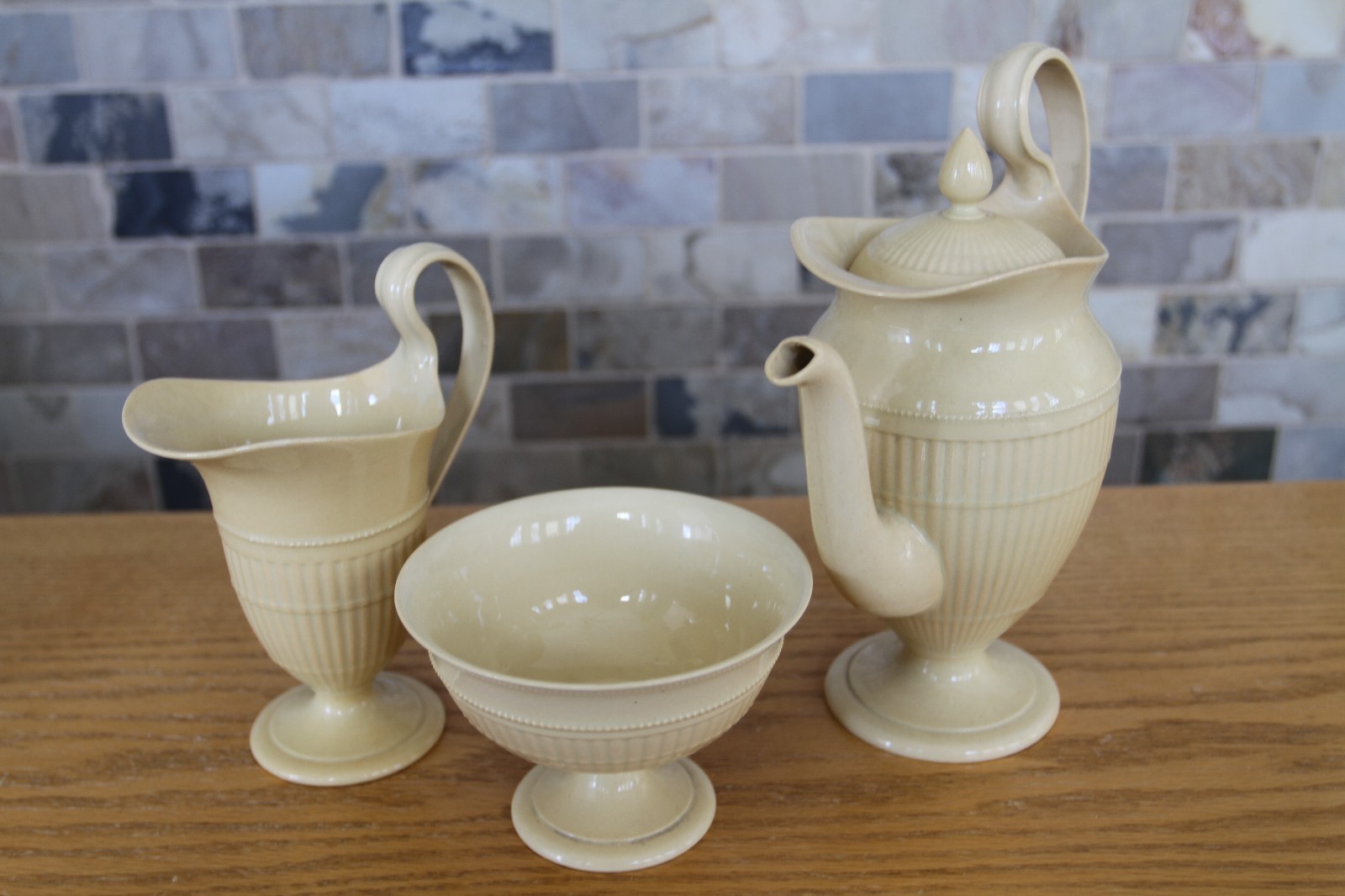 Wedgwood Glazed Earthenware Cane Ware Fluted Coffee Set Pot Bowl ...