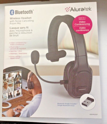 Aluratek Wireless Bluetooth Headset with Boom Mic for Video Conference ...