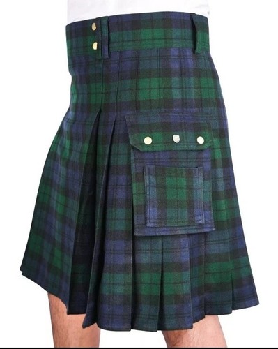 Tartan 16 oz Utility Kilt Feileadh-Mòr Mens Medium Green Plaid Scottish ...