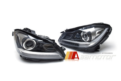Projector LED DRL Headlight Look C63 Style Black fits Mercedes W204 ...