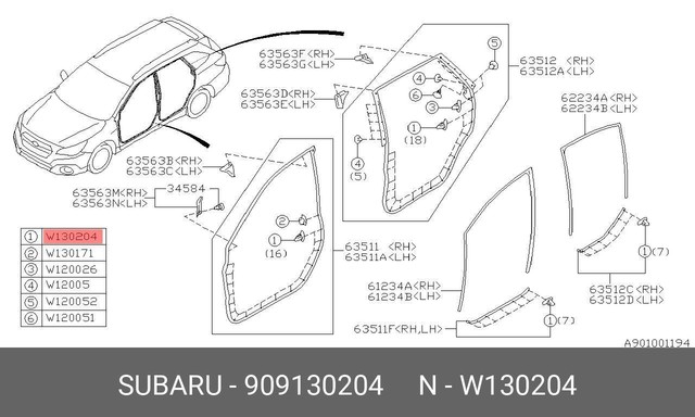 Genuine OE Clip Wthstp D5 909130204 For Subaru 90913-0204 online kaufen ...