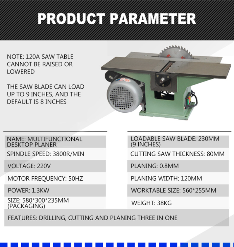 1.3kw Woodworking Planing Table Saw Multi Function Planer Drilling ...