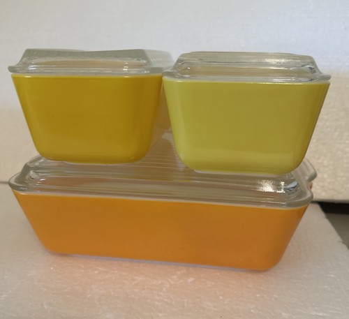 Vintage Set 4 Pyrex Citrus Orange Refrigerator Dishes W/Lids 501 502 ...