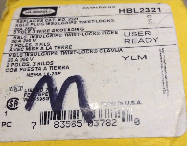 Hubbell,HBL2321,Insulgrip Twist-Lock Plug 20A 250V | eBay