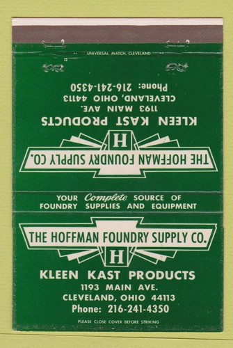 Matchbook Cover - Hoffman Foundry Supply Cleveland OH Kleen Kast 40 ...