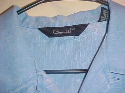 VINTAGE MEN'S GENELLI SHORT SLEEVE BLUE ON BLUE ONE POCKET SILK SHIRT ...