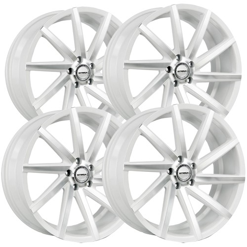 (Set-4) Strada S41 Sega 20x8.5 5x4.5" +35mm White/Machined Wheels Rims ...