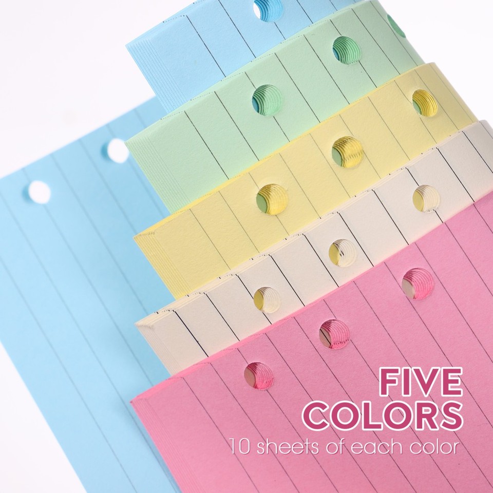 50 Pages Lined Paper Refills Colorful Loose Leaf Paper Colored Paper ...