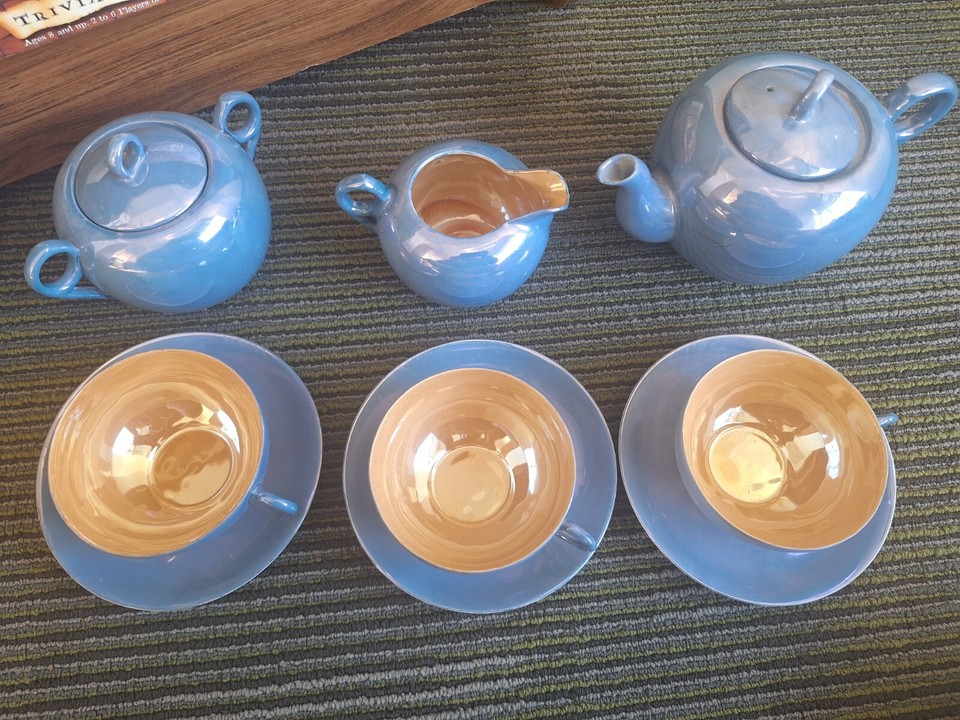 Lusterware Tea Set Hand Painted Blue 9 Pieces | eBay