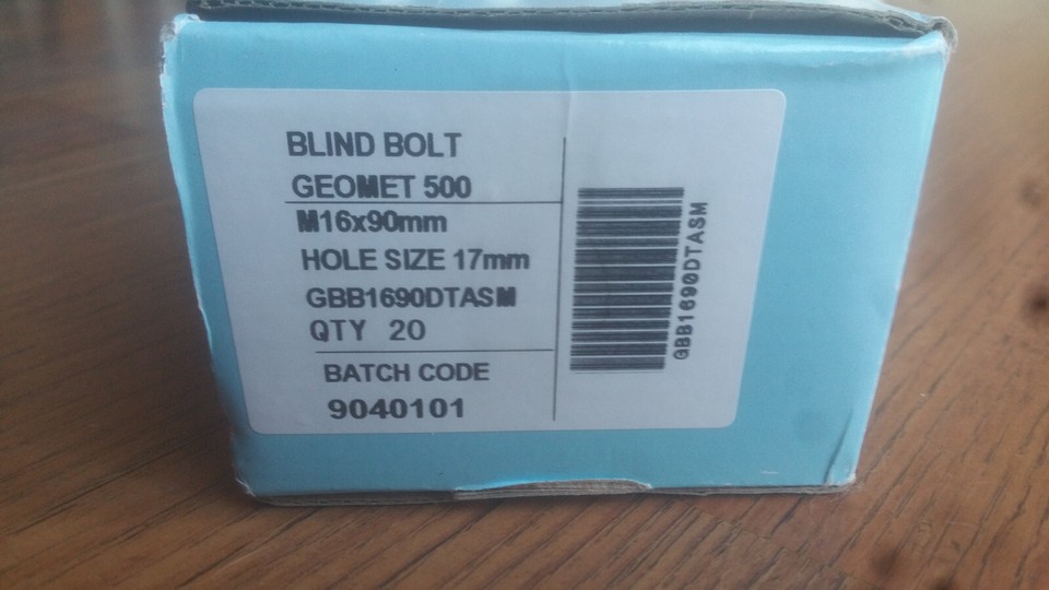 5 x Blind Bolt Geomet 500 M16X90mm Hot Zinc Galvanized GBB1690DTASM ...