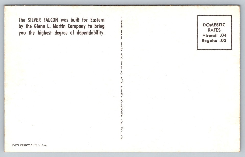 PostCard - Eastern Airlines Silver Falcon N440A Glenn L Martin Co ...