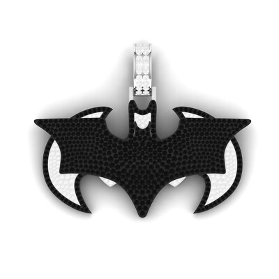 2.25Ct Round Cut Moissanite & Onyx Batman Unisex Pendant 14k White Gold ...