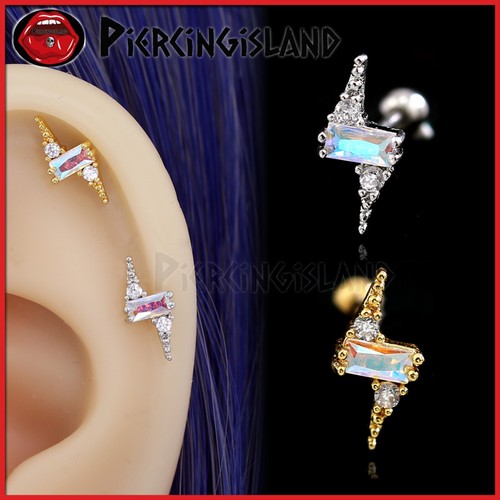 Gem Lightning Flash Ear Climber Cartilage Helix Stud Ring Bar Piercing ...