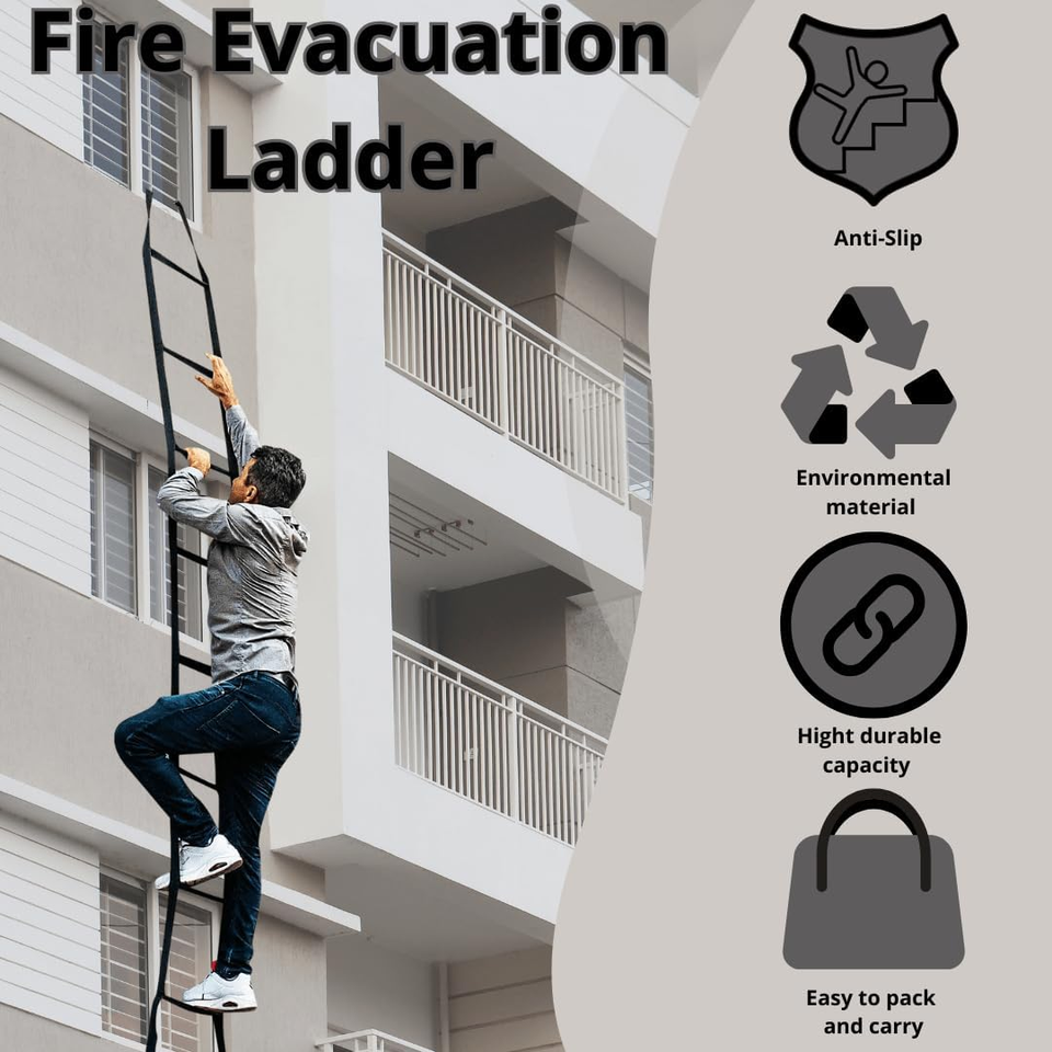 Fire Escape Ladder 6 Story 48 Ft - Webbing Straps & Fiberglass Heavy ...