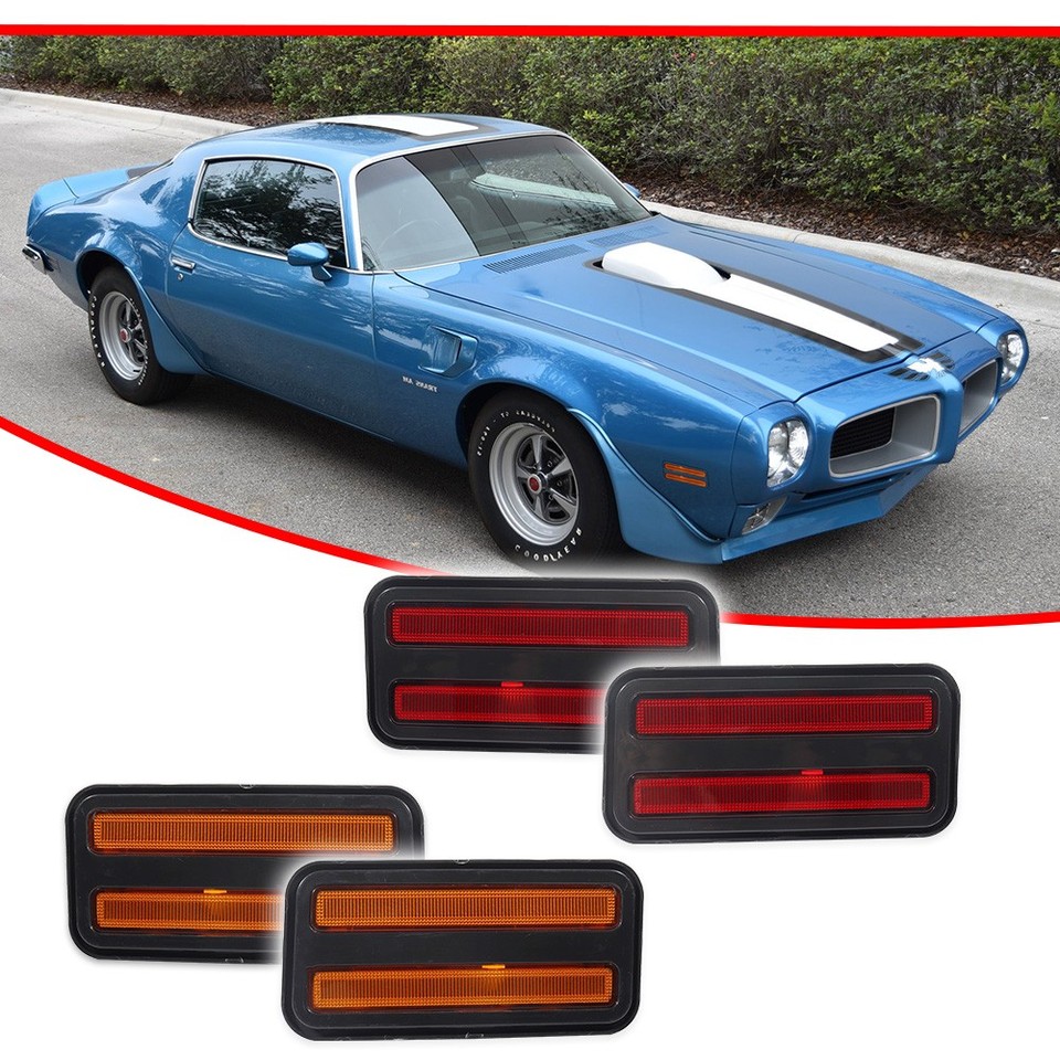 4X Amber Lens Front & Red Rear Side Marker Lights For 1970-1981 Pontiac ...