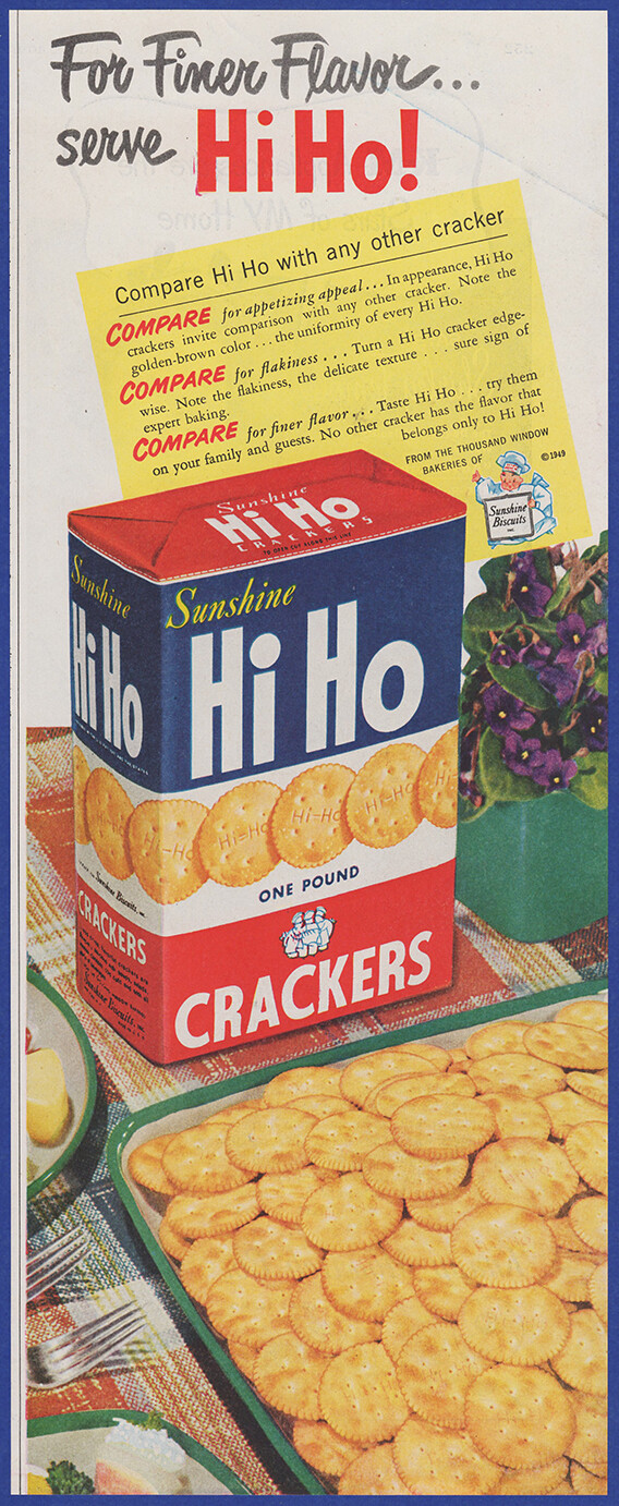Vintage 1949 SUNSHINE Hi Ho Crackers Hi-Ho Kitchen Decor 1940's Print ...