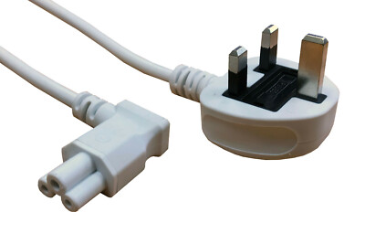 5m White C5 Clover Cloverleaf 90 Degree Angled Mains Cable Lead to UK ...