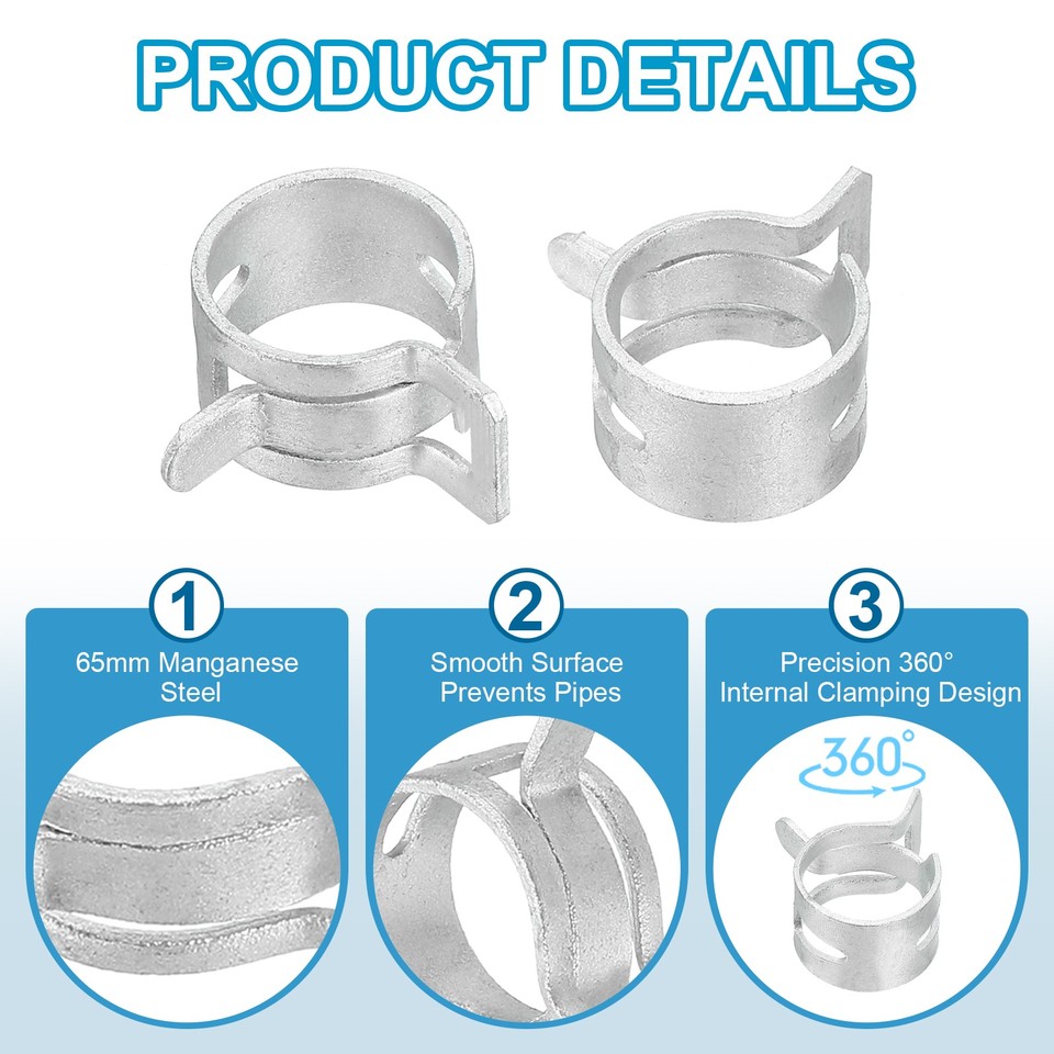 35 Pack Spring Band Hose Pipe Clamps for 14-15.8mm OD Hose, Silver | eBay