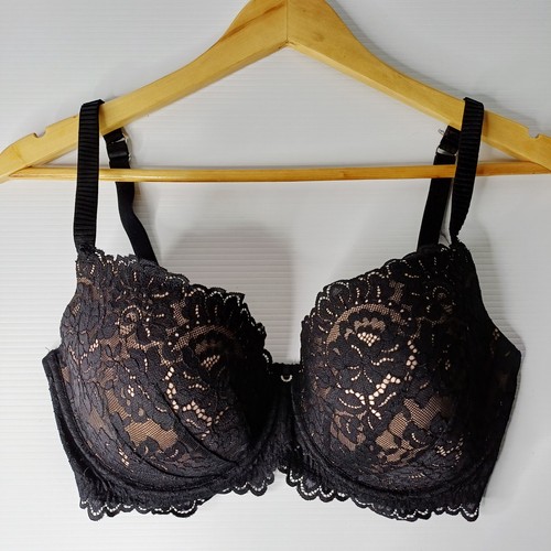 Bras N Things Bra 12G Black Balconette Moulded Cup Underwire Lacy ...