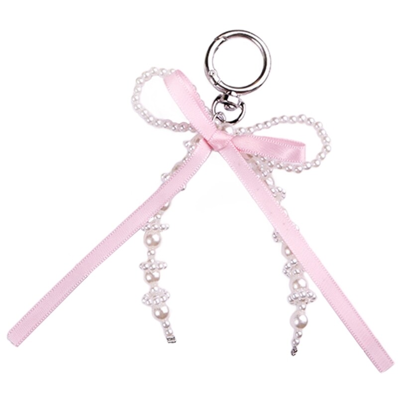 Pearls Bead Bowknot Key Rings Pendant Butterfly Knot Beaded Keychain ...