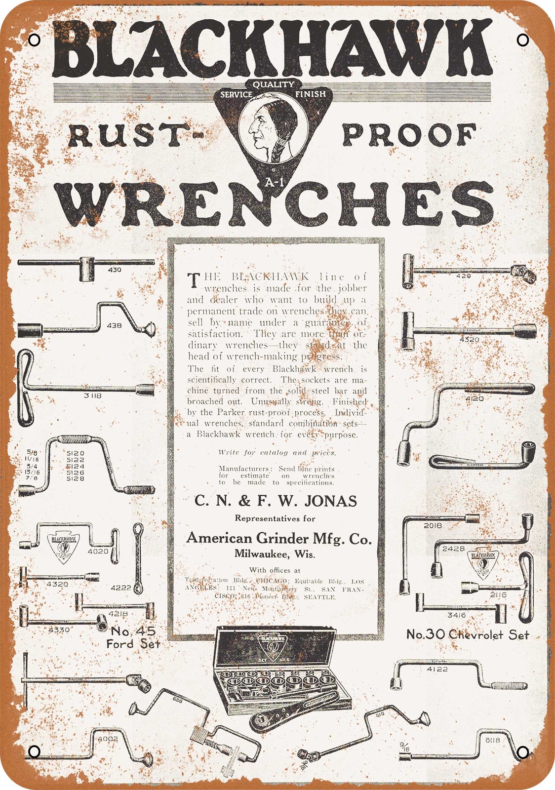 METAL SIGN - 1919 Blackhawk Rust-Proof Wrenches - Vintage Look ...