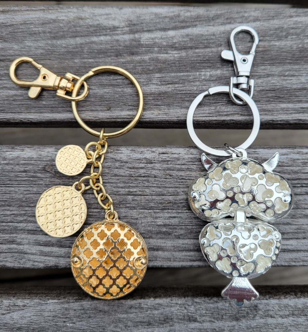 NOS Silver Toned Owl Smiley Face Key-chain Bag Charm with White ...