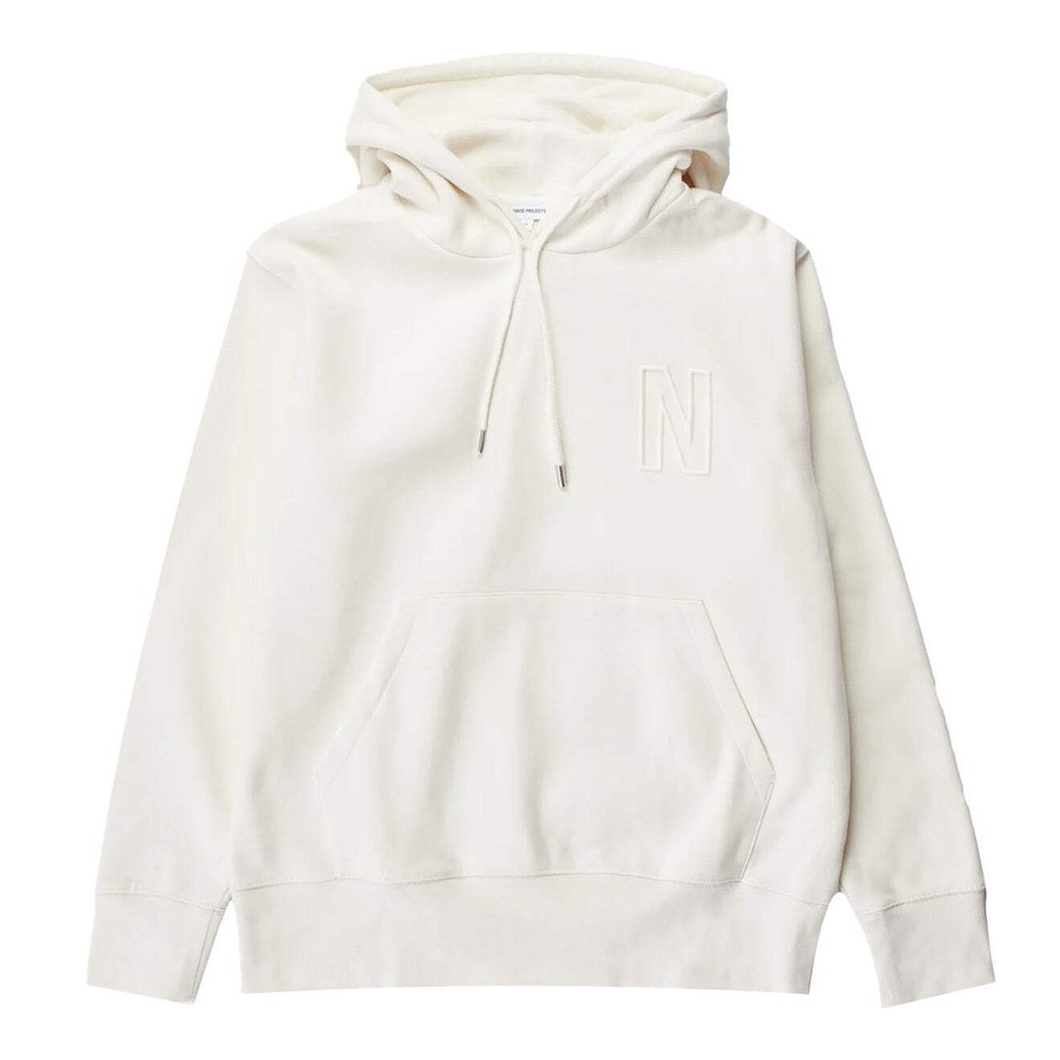 Norse Projects Arne Relaxed Organic Brushed Fleece N Logo Hoodie Ecru ...