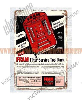 1955 FRAM Filter Service oil change Tool Rack automotive tin sign home ...