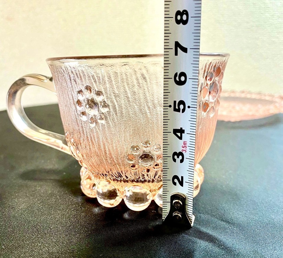 Vtg Pink Depression Glass Tea Cup & Saucer Set 5pcs & suger pot Bubble ...