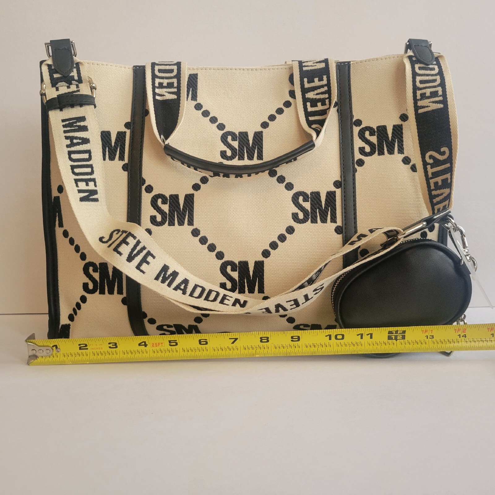 NWT Very Rare Cream/Black Bsantam Steve Madden SM Tote Bag with Black ...