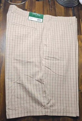 NWT! BOBBY JONES-Brown/Maroon Check Cttn, Mens Flt.Fnt Summer Golf ...