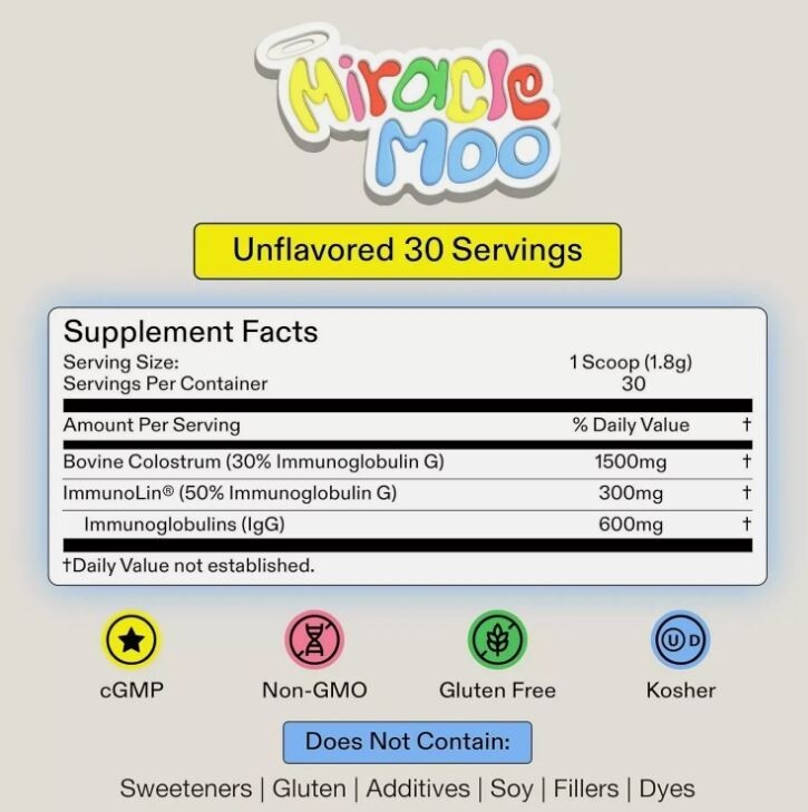 Miracle Moo Mother Natures Bovine Colostrum grassfed+ immunolin ...