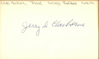 Jerry Claiborne Signed Index Card 3x5 Autographed VA Tech Maryland ...