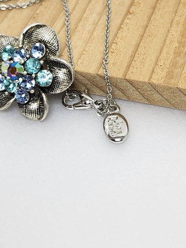 Joan Rivers Blue AB Rhinestone Flower Pendant Necklace Silver Tone 18 ...