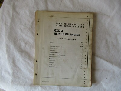 1953 John Deere QXD-3 Hercules cotton picker engine service manual SM ...