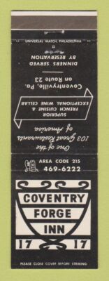 Matchbook Cover - Coventry Forge Inn Coventryville PA | eBay