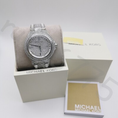 New Michael Kors MK5869 Camille Silver-Tone Crystal Pave Glitz Dial ...