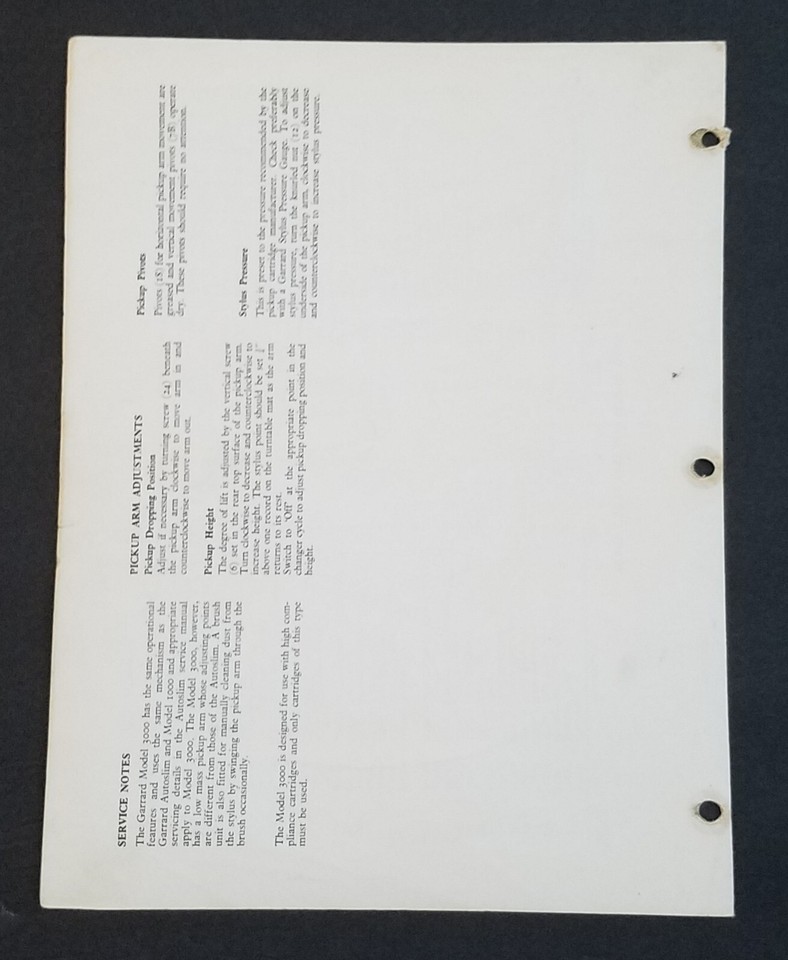 Garrard Model 3000 Service Notes And Spare Parts List. Manual ...