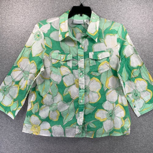 Alfred Dunner Womens Top 16P Green Big Floral Knobby Short Sleeve ...