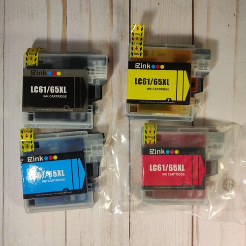 EZ Ink 4 Count Color Ink for Brother LC61/65XL Cyan, Yellow, Black and ...