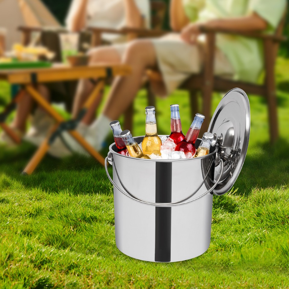 20L Stainless Steel Bucket with Lid &1*Stainless Steel Water Spoon Ice ...